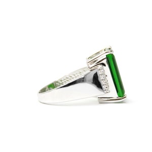 R6418 7.0ct. Forest Green Helenite Emerald-cut Sterling Silver Ring ...