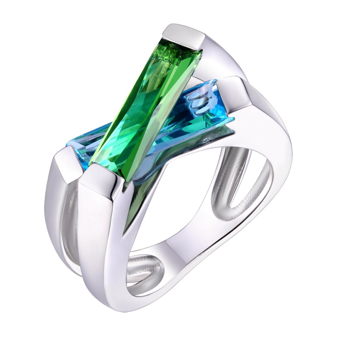 R98S 4.0ct. Blue & Green Helenite Floating Crossover Sterling Silver ...