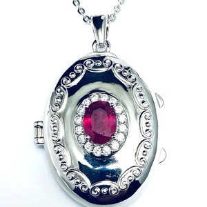L7916 Vintage Oval Shape Locket Ruby (6x8mm) 1.89ct Sterling Silver ...