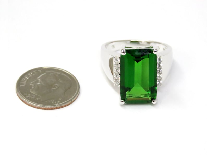 R6418 7.0ct. Forest Green Helenite Emerald-cut Sterling Silver Ring ...