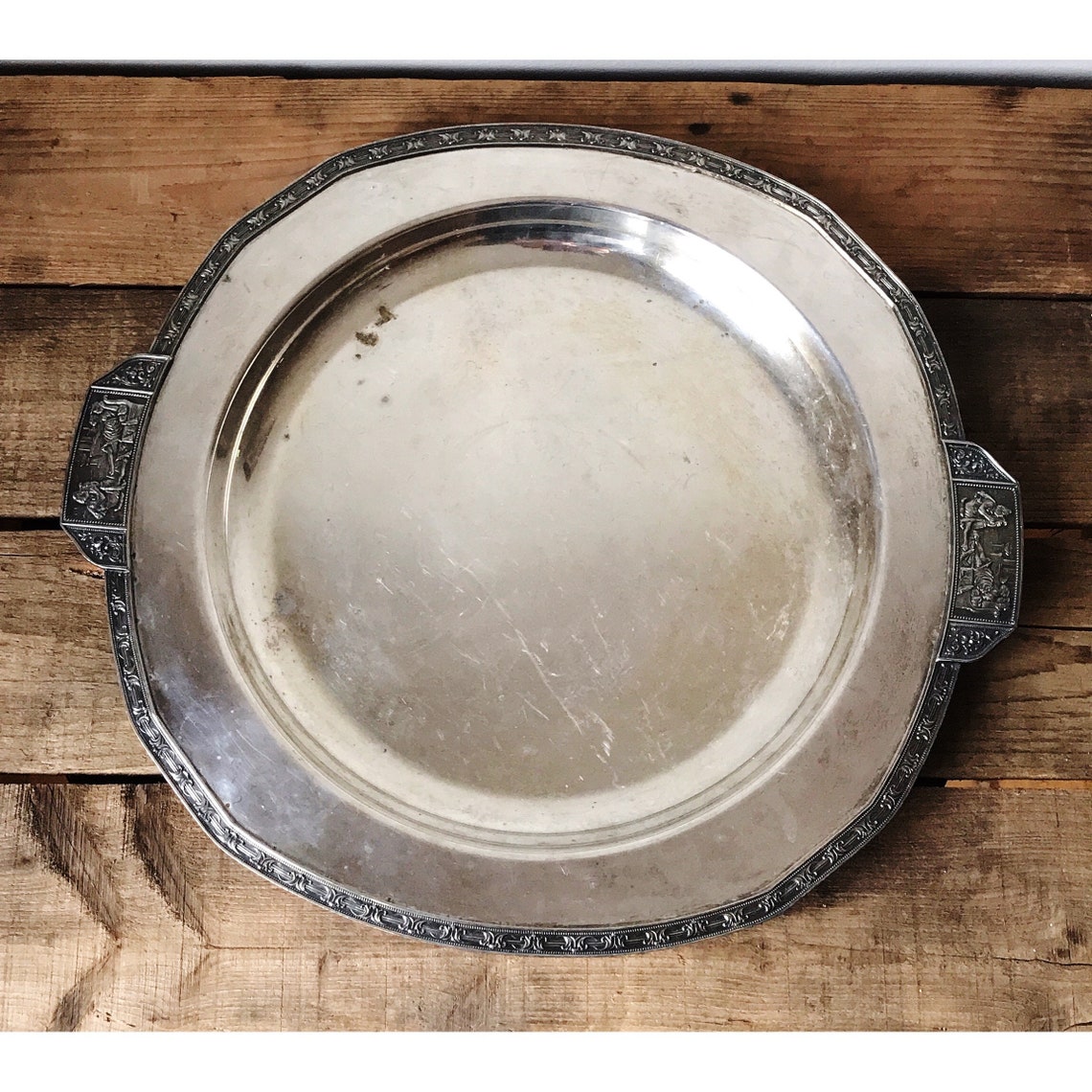 Vintage Homan Plate Nickel Silver Round Tray With Handles - Etsy