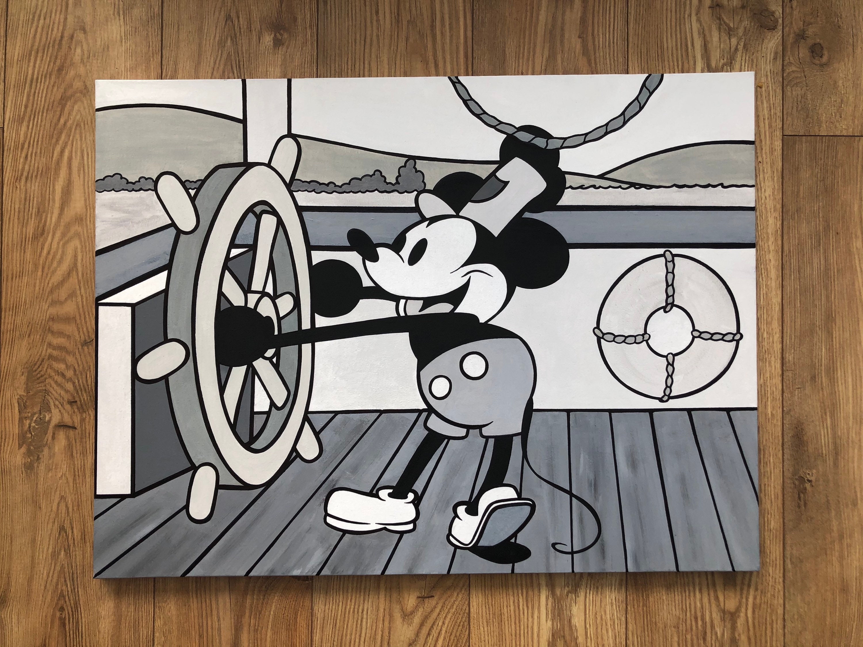 Mickey Mouse ‘steamboat Willie’ 30”x 24” Painting on Canvas by Artist ...