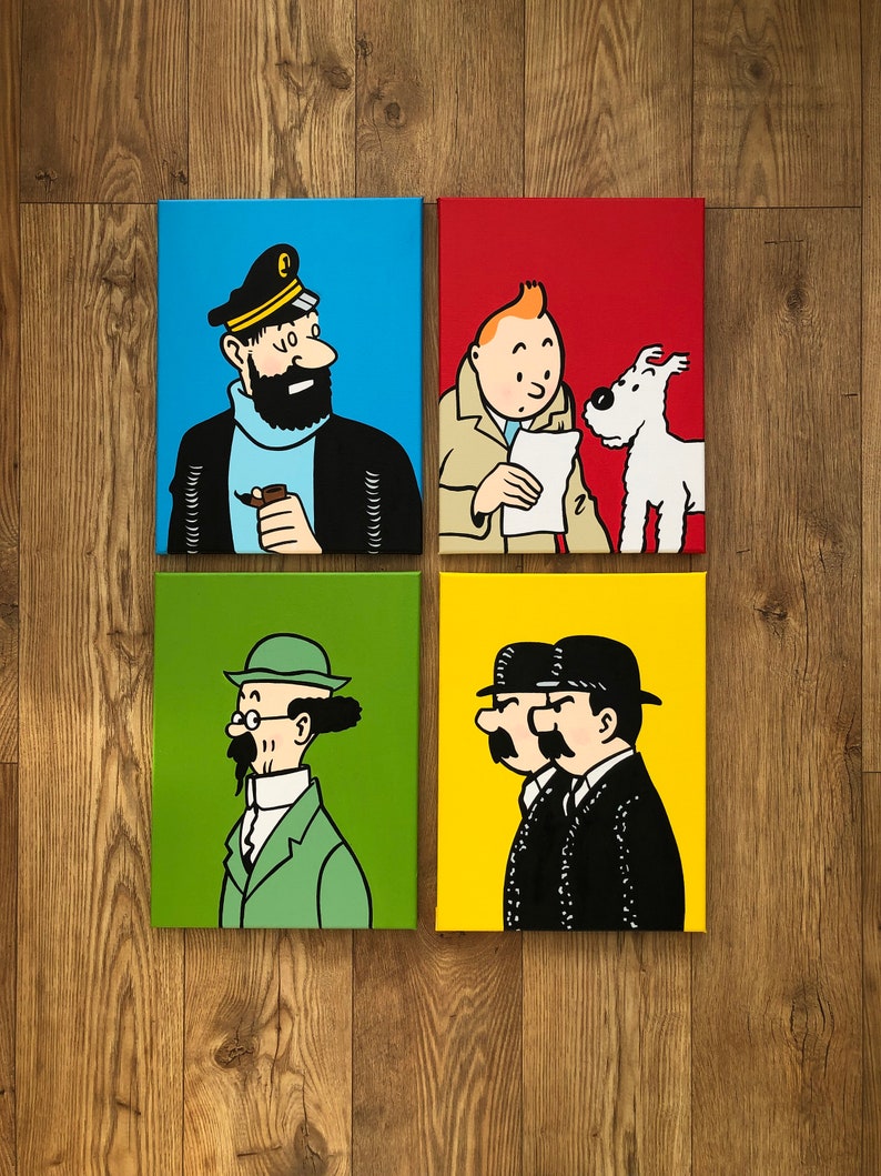 Tintin Set of Four 16” X 12” Paintings on Canvas Made to Order Please ...