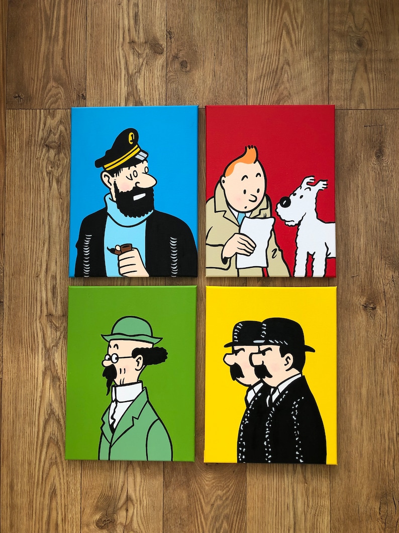 Tintin Set of Four 16” X 12” Paintings on Canvas Made to Order Please ...