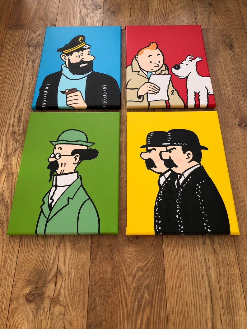 Tintin Set of Four 16” X 12” Paintings on Canvas Made to Order Please ...