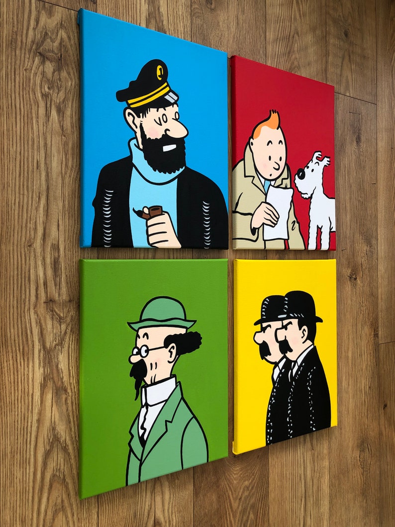 Tintin Set of Four 16” X 12” Paintings on Canvas Made to Order Please ...
