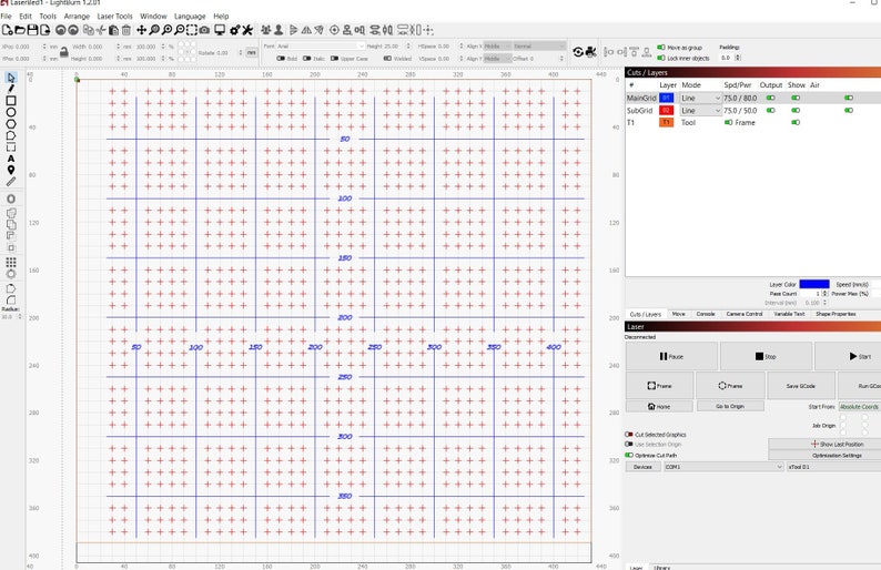 Lightburn Xtool D1 and Pro Grids | Full Work Surface Grids | 400x400 ...