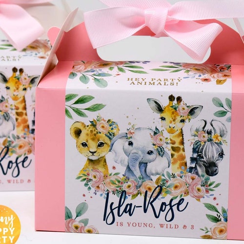 Pink Safari Jungle Animals Personalised Childrens Party Box | Etsy