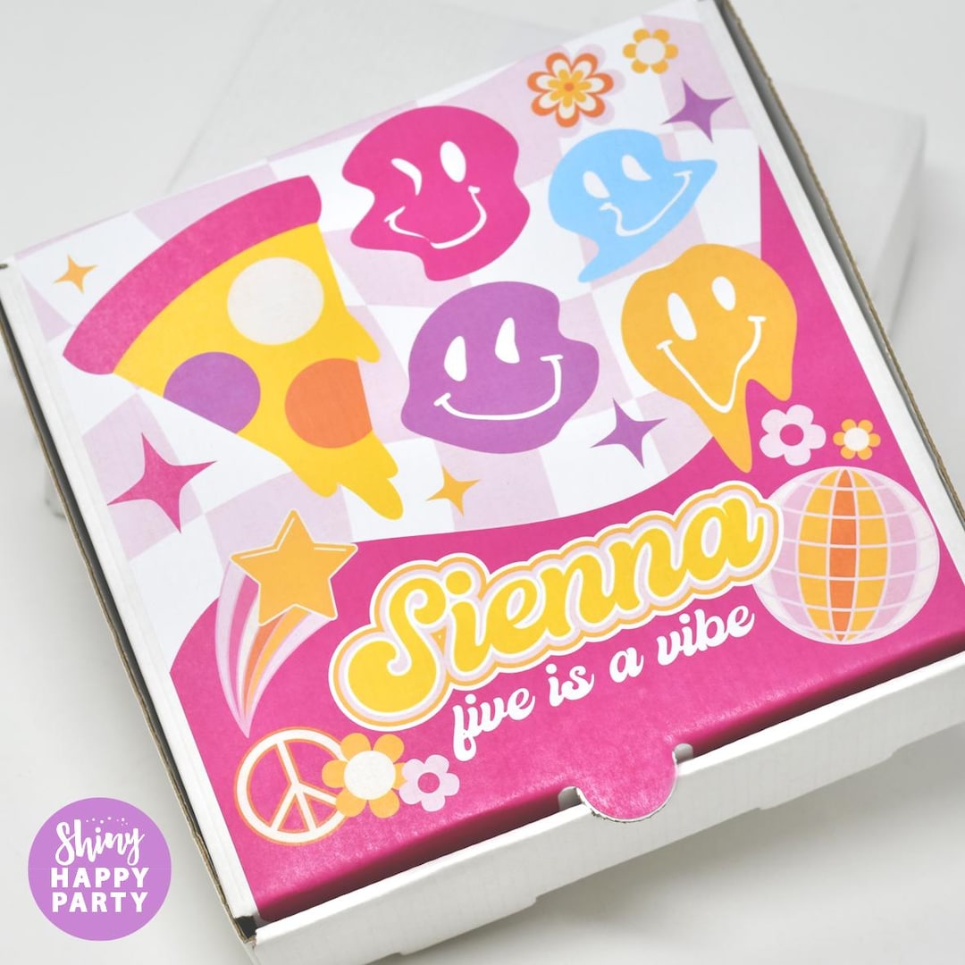 Personalized Groovy Pizza Party Box, 7 Inch, Pink Lilac Theme - Etsy