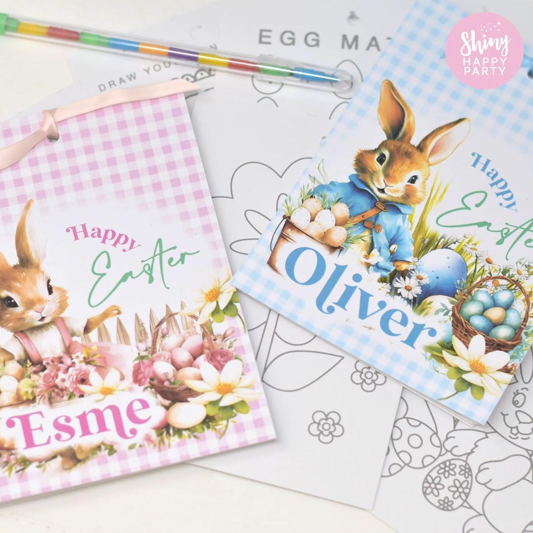 EASTER BUNNY RABBIT Pink Blue Personalised Party Box - Activity Book ...