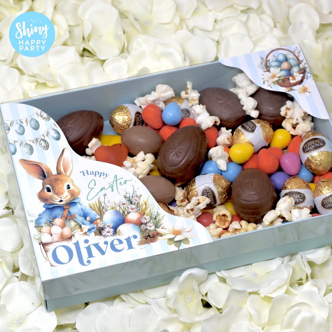 EASTER BUNNY GRAZE Box Personalised Deluxe Party Box With Clear Lid ...