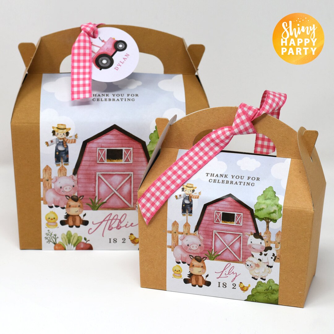 FARMYARD BARN Kraft Farm Personalised Party Box Bottle - Etsy