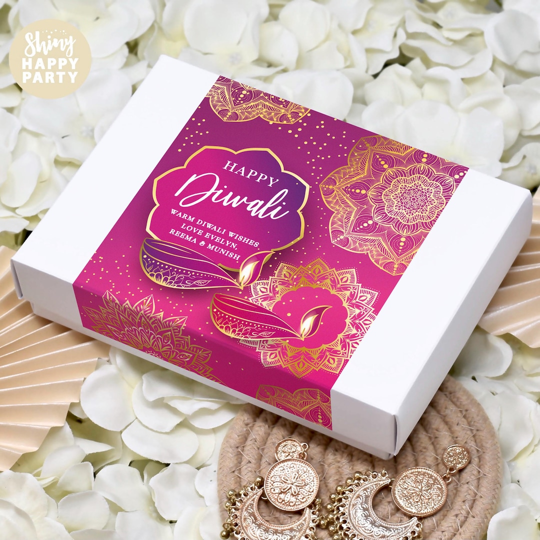 DIWALI BOXES Pack of 10 Personalised - Purple Gold Favor Box Cake ...