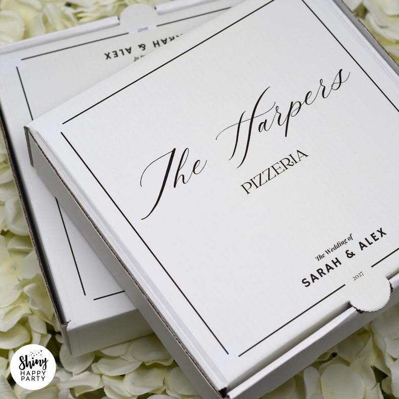 Elegant Pizzeria Pizza Box - Personalised 7" Black White Party ...