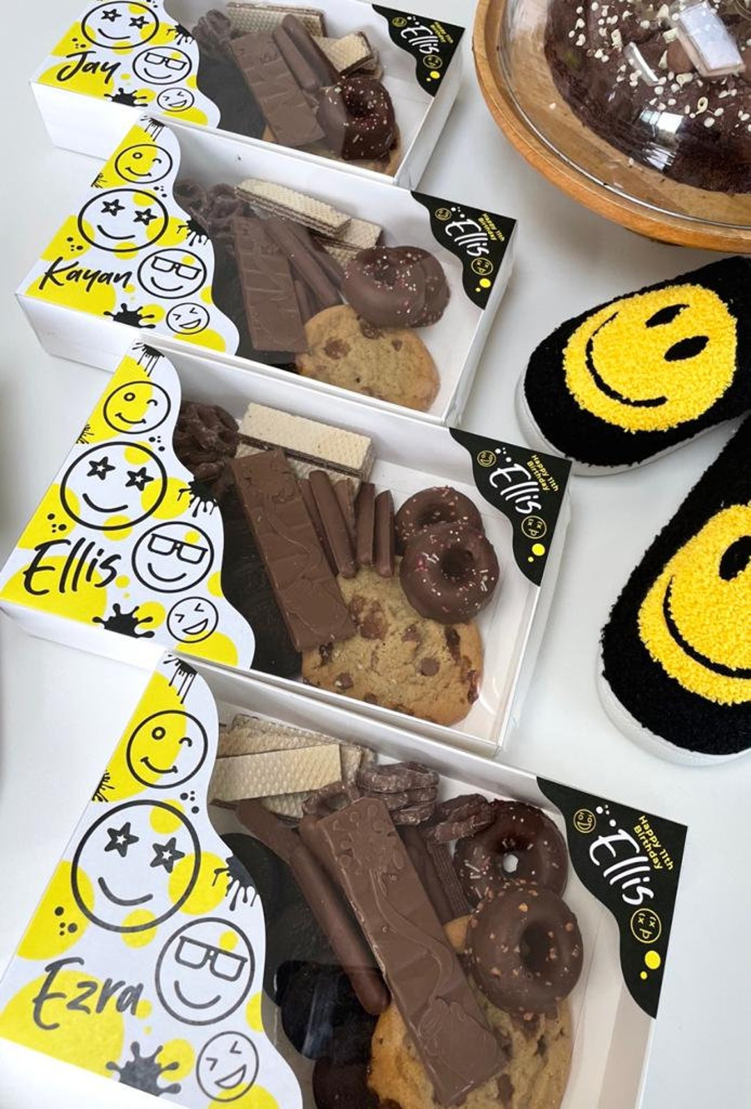 SMILEY FACE GRAZE Box Personalised Deluxe Party Box With Clear Lid ...