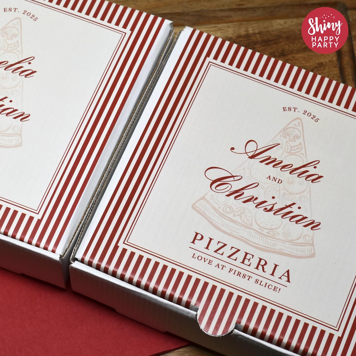 LOVE Pizzeria Pizza Box Personalised 7" Deep Red Party for Elegant ...