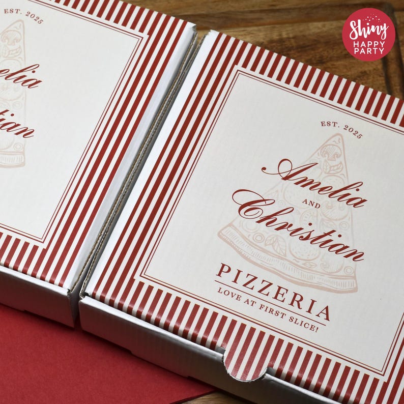 LOVE Pizzeria Pizza Box Personalised 7" Deep Red Party for Elegant ...