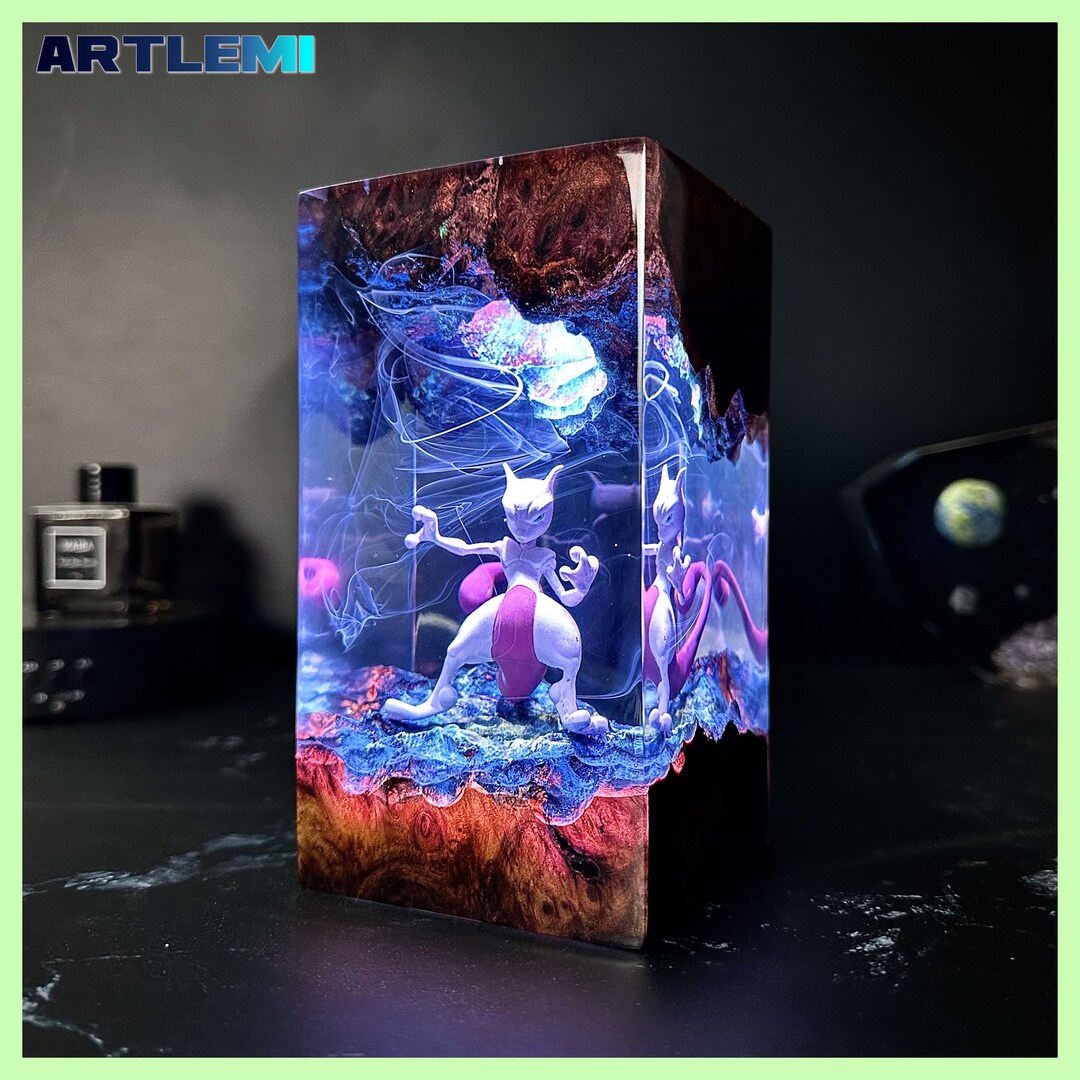 MEWTWO Pokemon Wood Lamp, Custom Pokemon Resin Lamp, Pokemon Terrarium ...