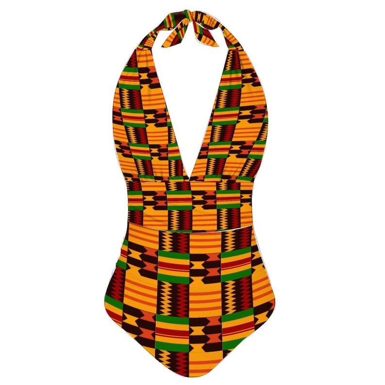 Kente African Print One Piece Swimsuit | Halterneck Tankini Swimsuit ...