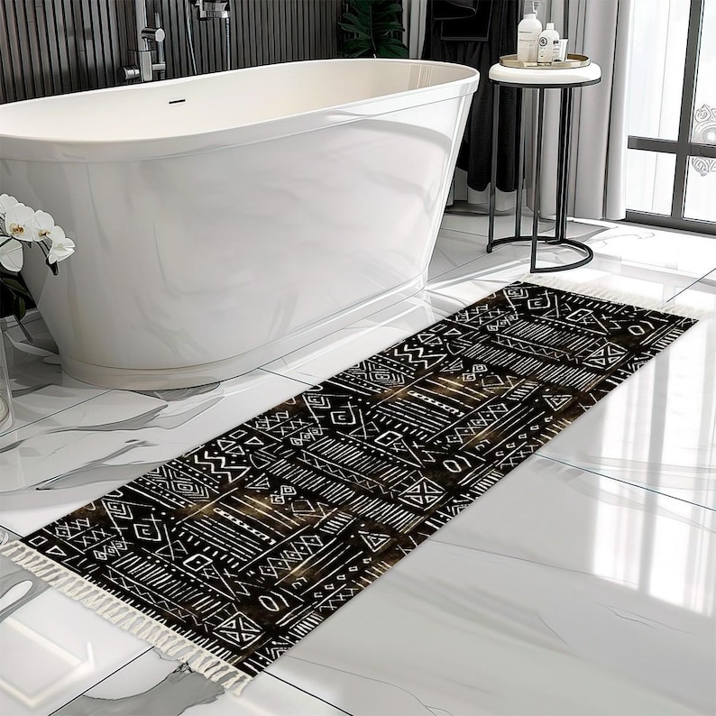 Black Boho Tribal Rug Multiple Sizes Runner Rug With Tassels - Etsy