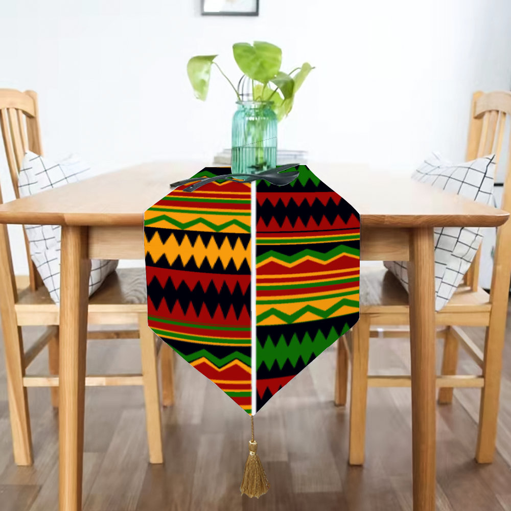 Green and Orange Kente African Print Home Decor Table Runner With ...