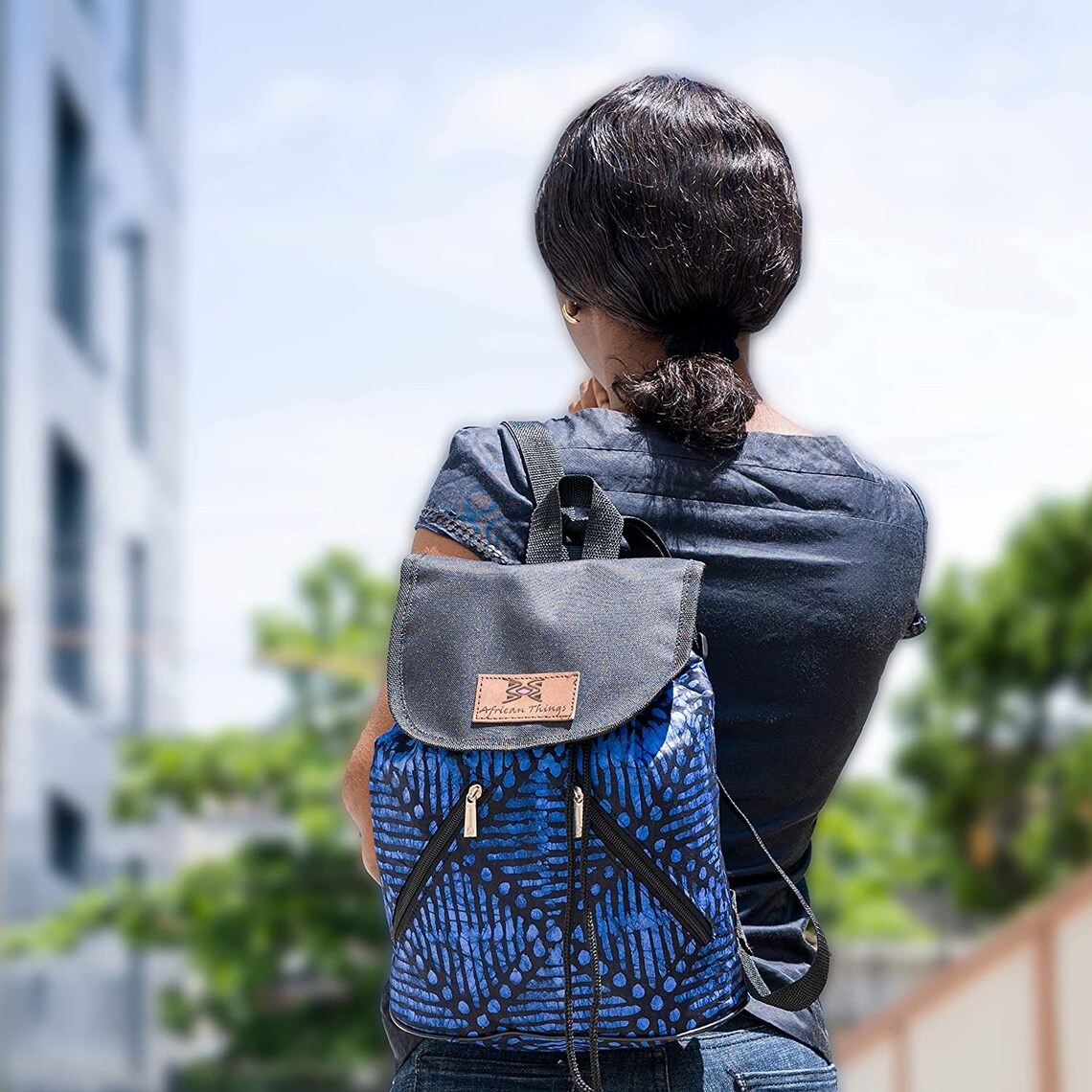 Blue Adire Mini African Print Backpack | Adire Small Waterproof Casual ...