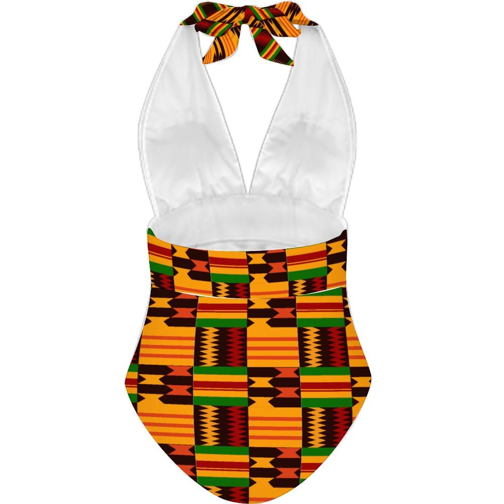 Kente African Print One Piece Swimsuit | Halterneck Tankini Swimsuit ...