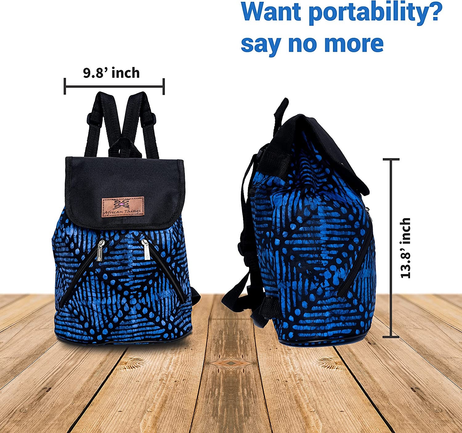 Blue Adire Mini African Print Backpack | Adire Small Waterproof Casual ...