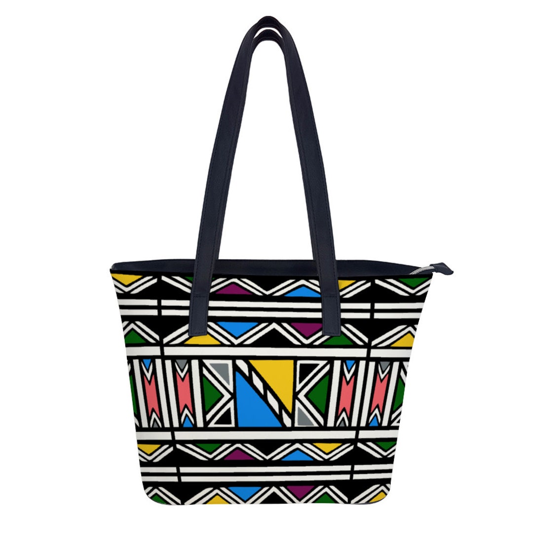 Personalized Ndebele Print Tote Bag – Custom South African Leather ...