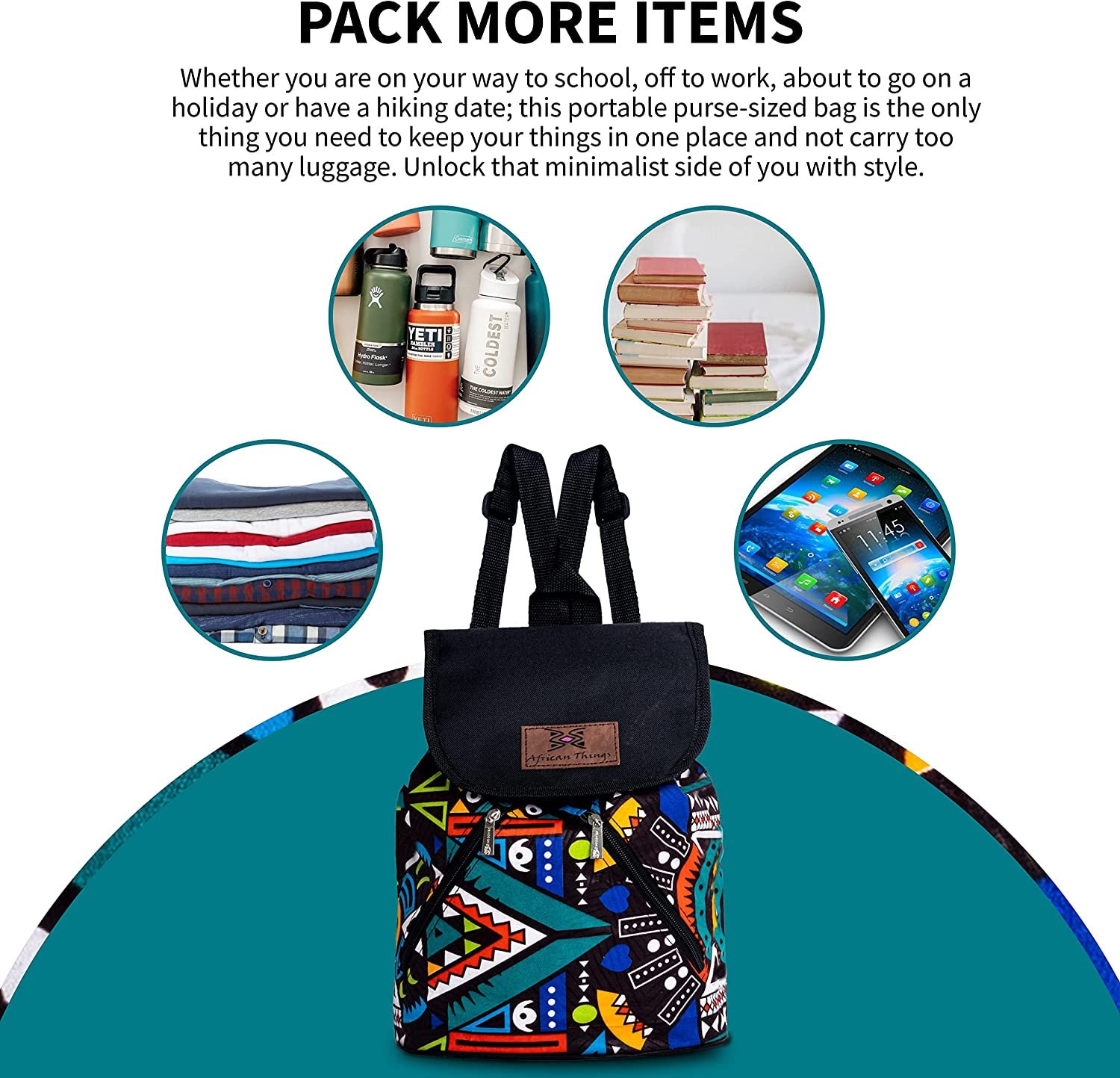 Aztec Mini African Print Backpack | Adire Small Waterproof Casual ...