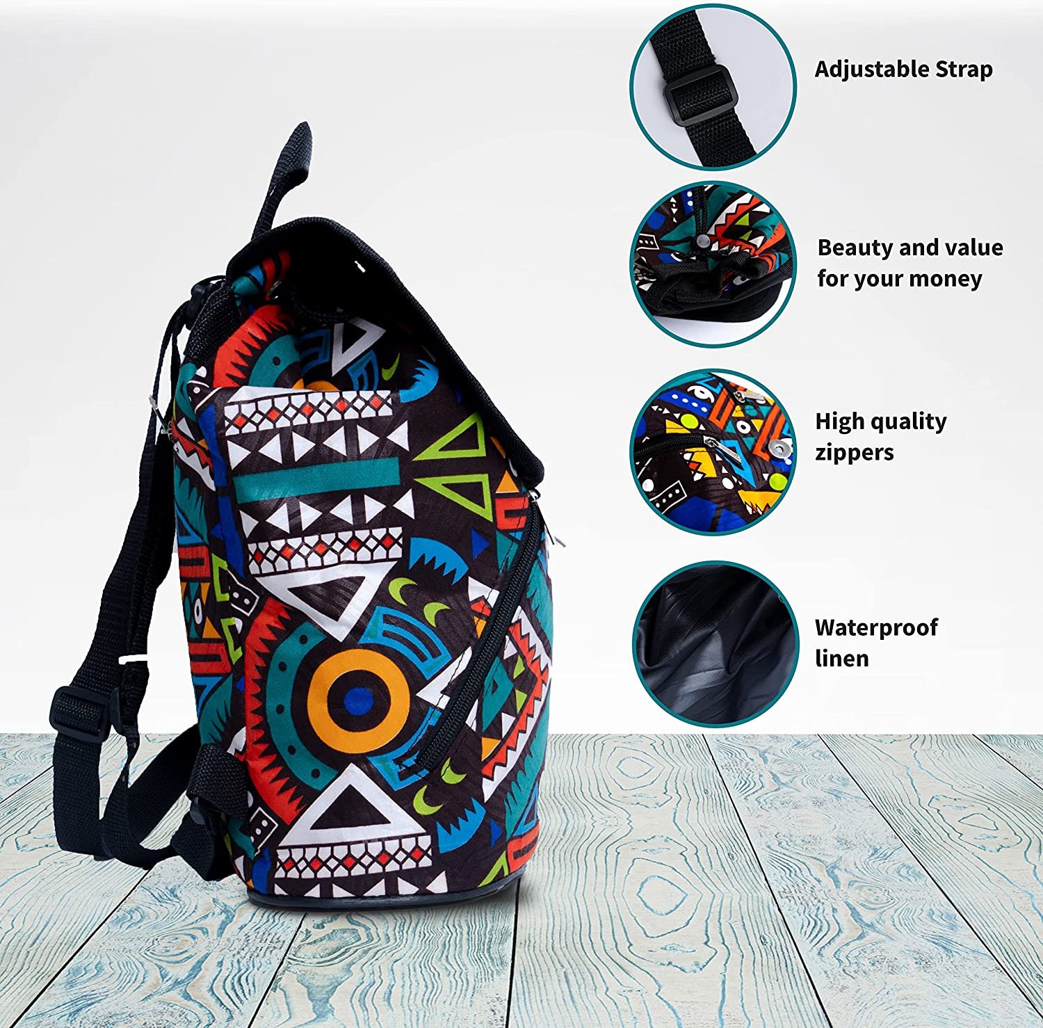 Aztec Mini African Print Backpack Adire Small Waterproof Casual Black ...