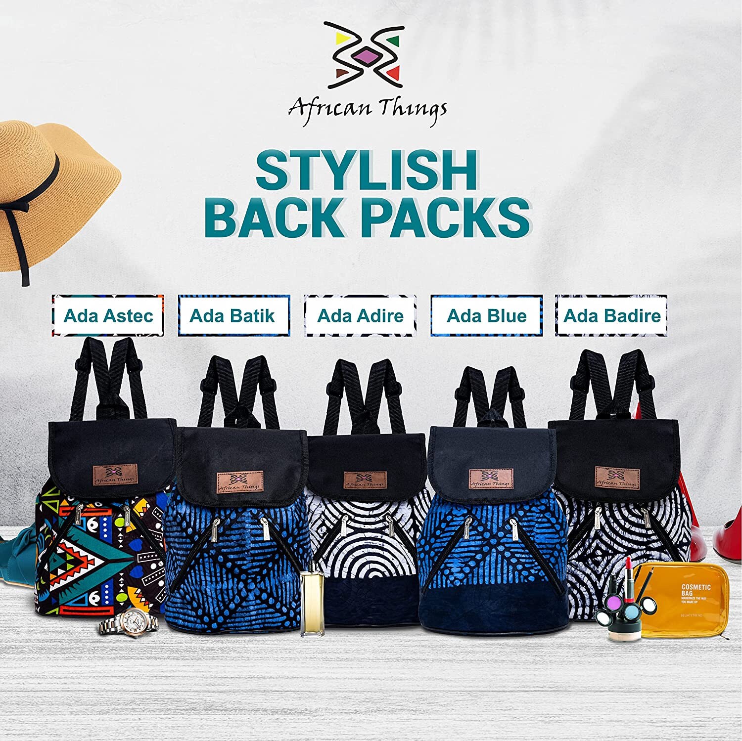 Blue Adire Mini African Print Backpack | Adire Small Waterproof Casual ...