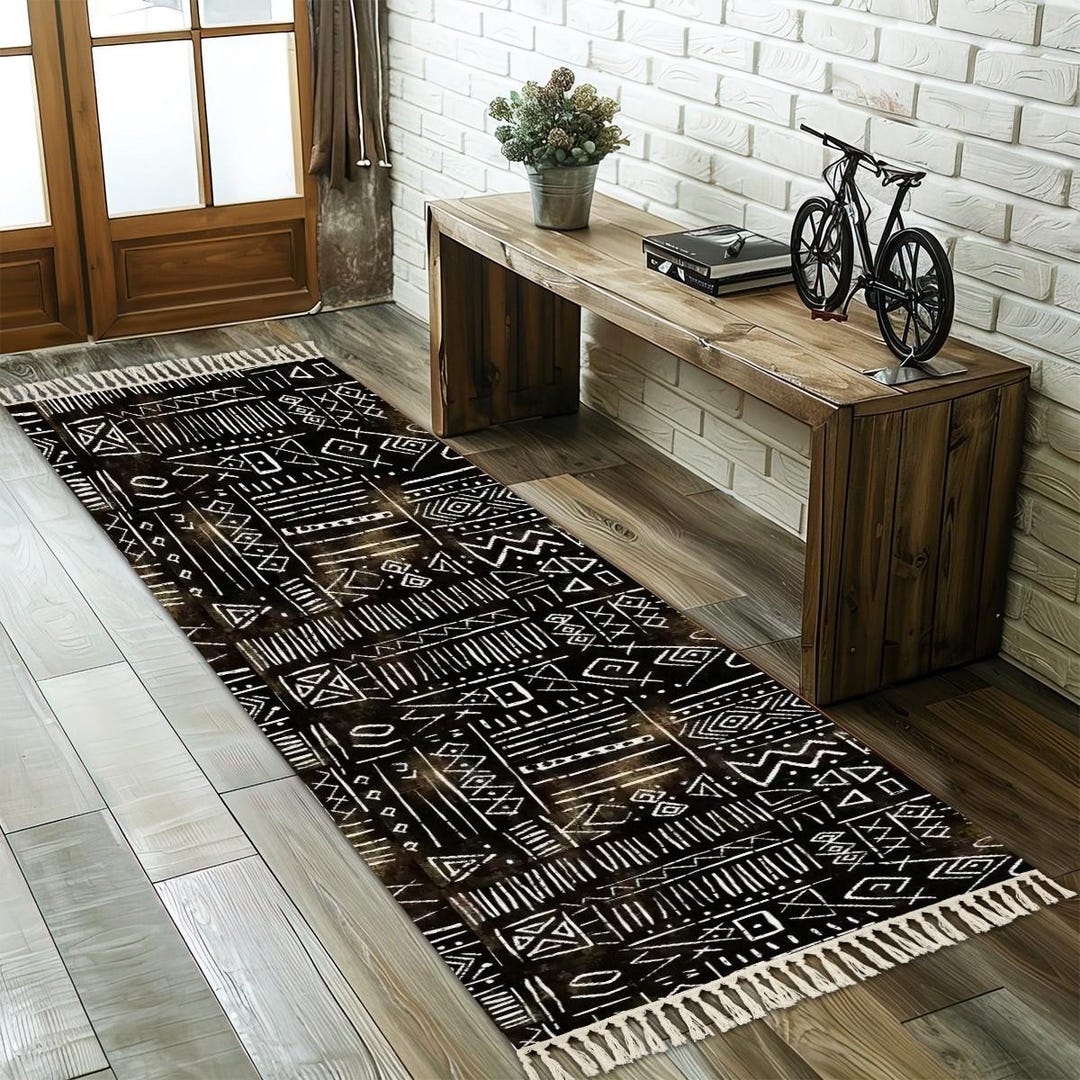 Black Boho Tribal Rug Multiple Sizes Runner Rug With Tassels - Etsy