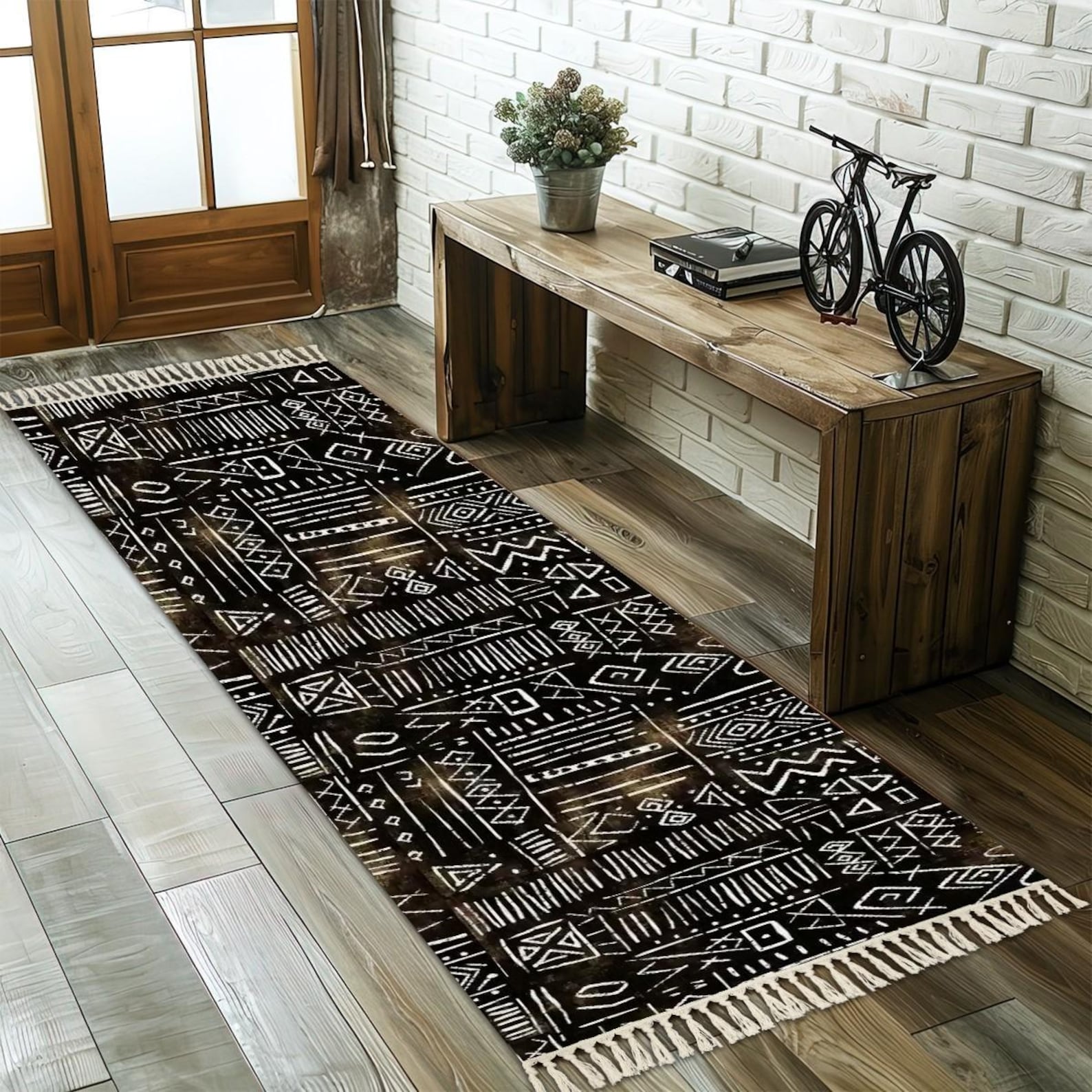Black Boho Tribal Rug Multiple Sizes Runner Rug With Tassels - Etsy