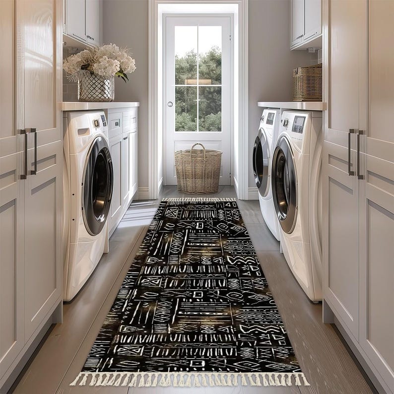 Black Boho Tribal Rug Multiple Sizes Runner Rug With Tassels - Etsy