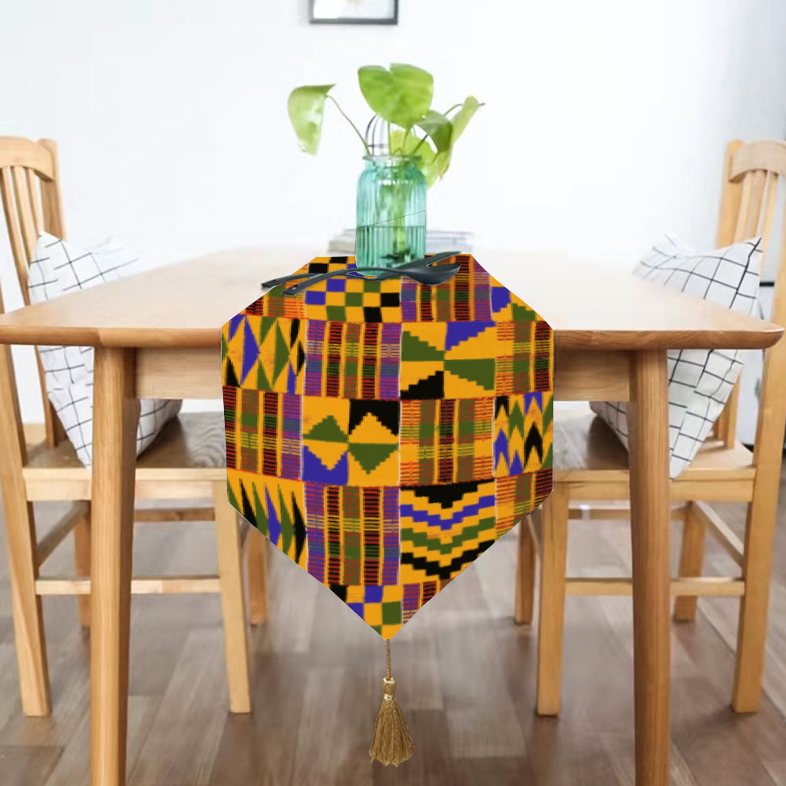Orange Kente African Print Home Decor Table Runner With Tassel Table ...