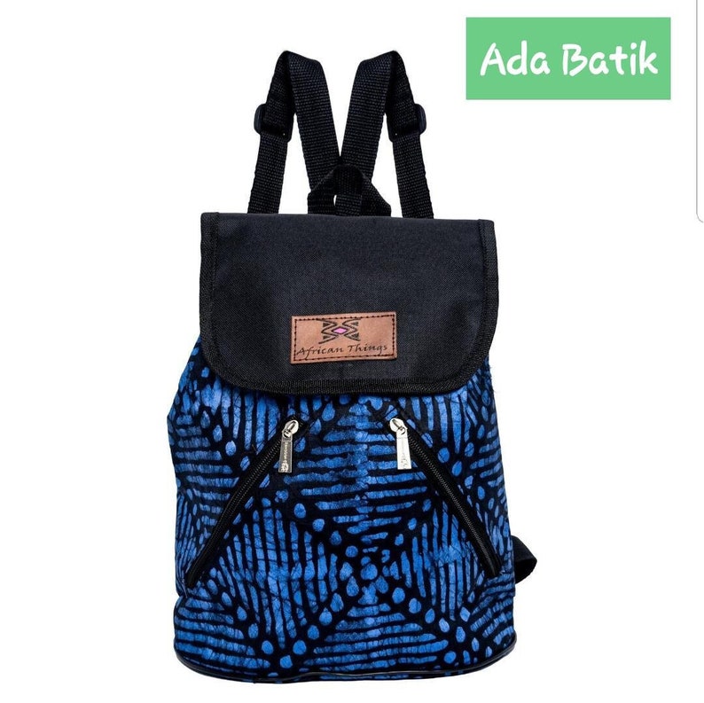 Blue Adire Mini African Print Backpack | Adire Small Waterproof Casual ...