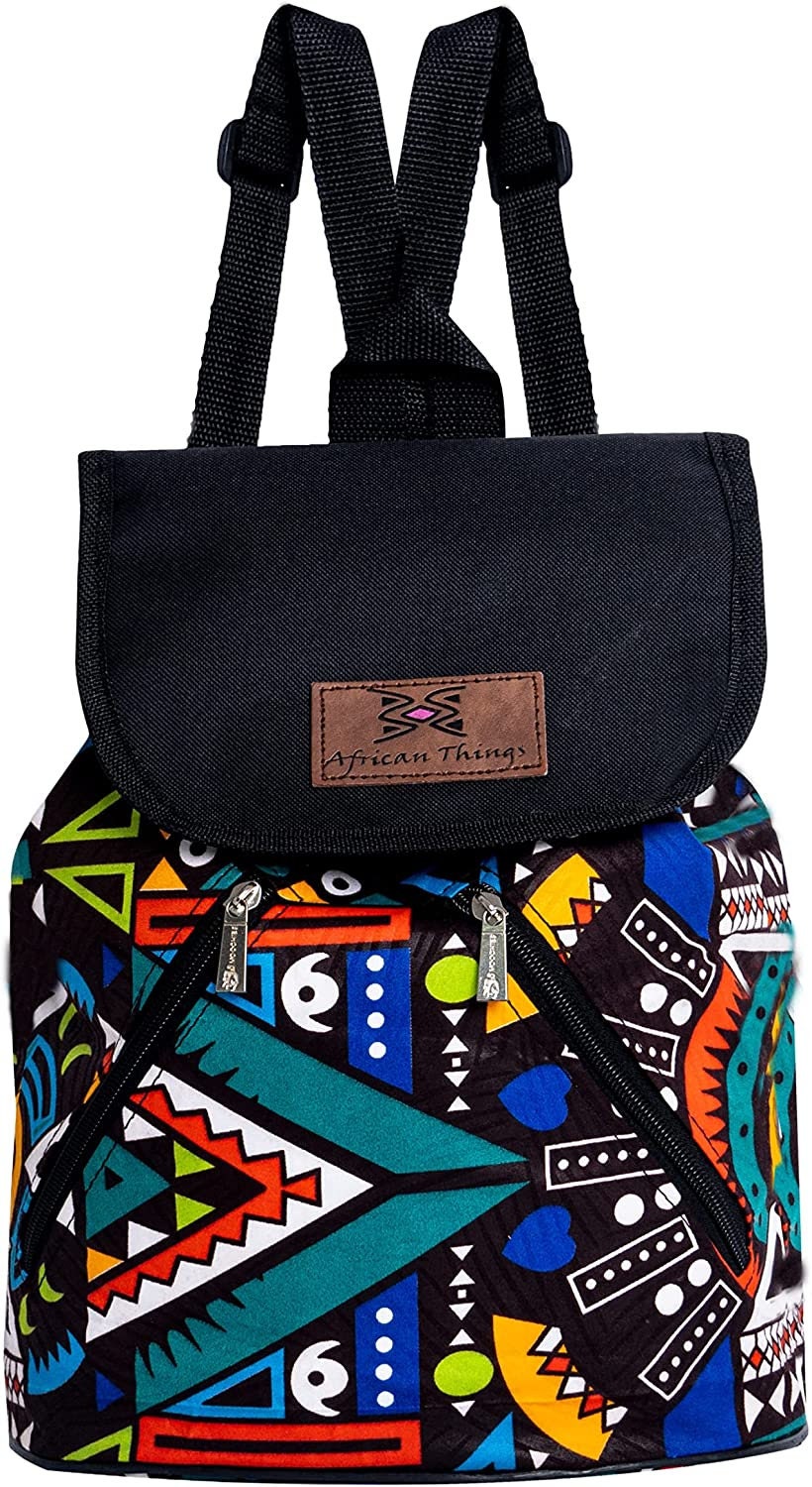 Aztec Mini African Print Backpack Adire Small Waterproof Casual Black ...