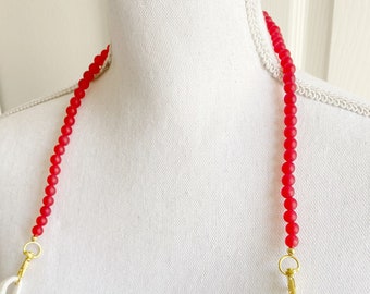 Red Beaded Skinny Face Mask Holder Lanyard Necklace Croakies - Etsy