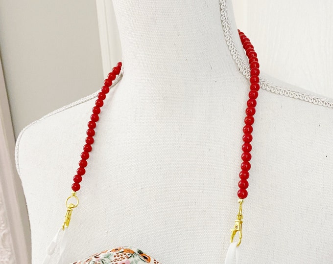 Red Beaded Skinny Face Mask Holder Lanyard Necklace Croakies Neck Strap ...