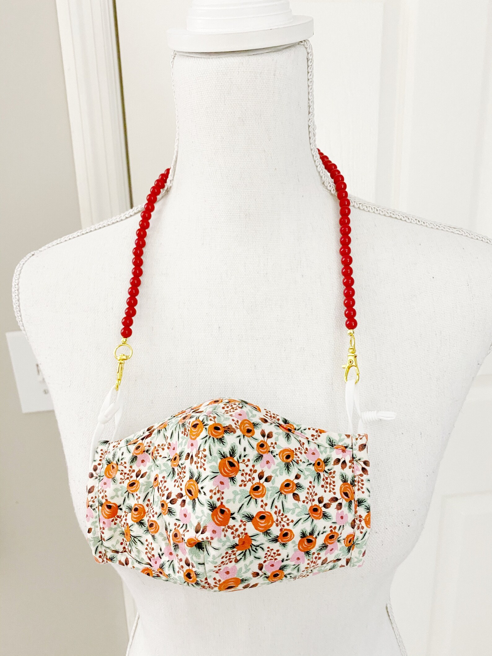 Red Beaded Skinny Face Mask Holder Lanyard Necklace Croakies - Etsy