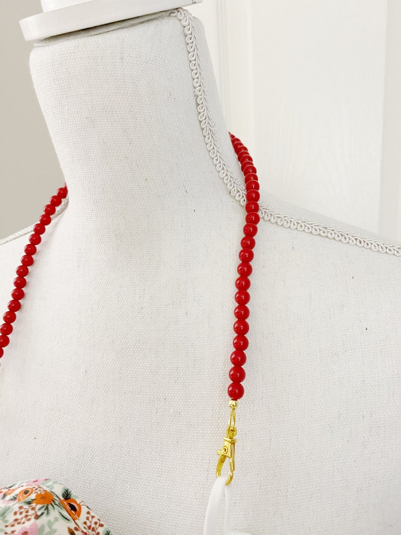 Red Beaded Skinny Face Mask Holder Lanyard Necklace Croakies - Etsy