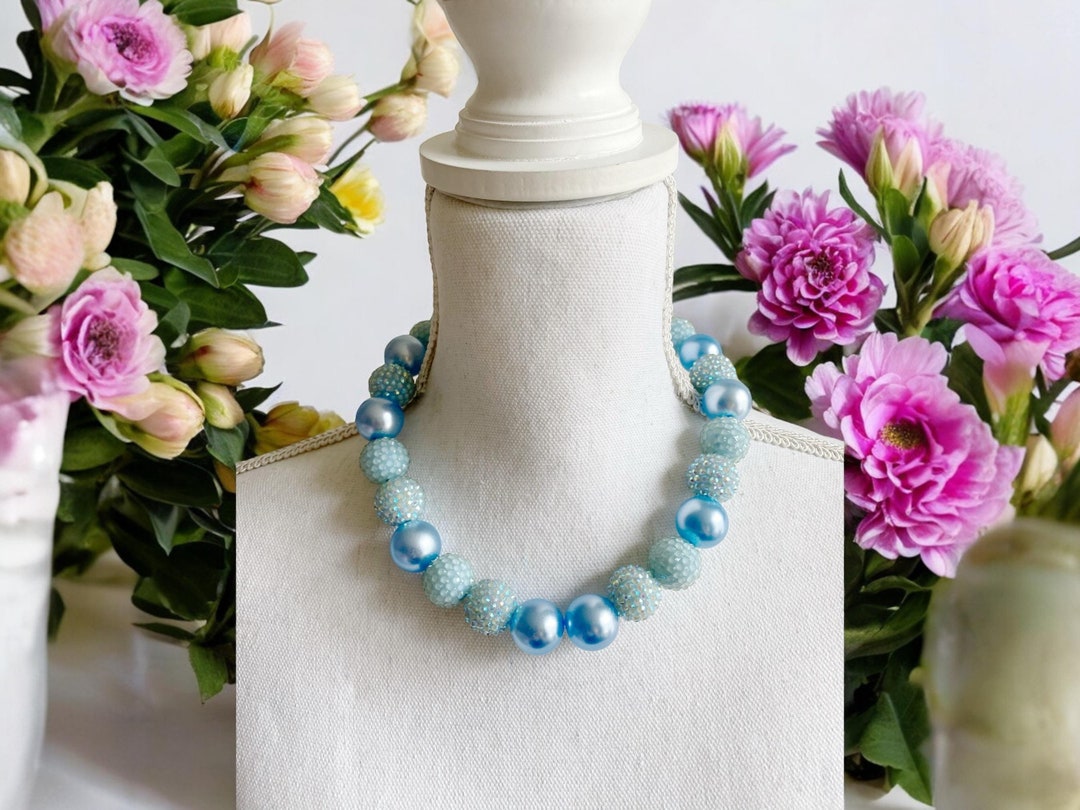Blue Pearl Bubblegum Women's Kids Girls Statement Choker Preppy Chunky ...