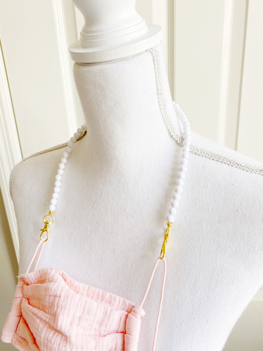 White Skinny Beaded Face Mask Necklace Lanyard Holder Neck Strap Mask ...