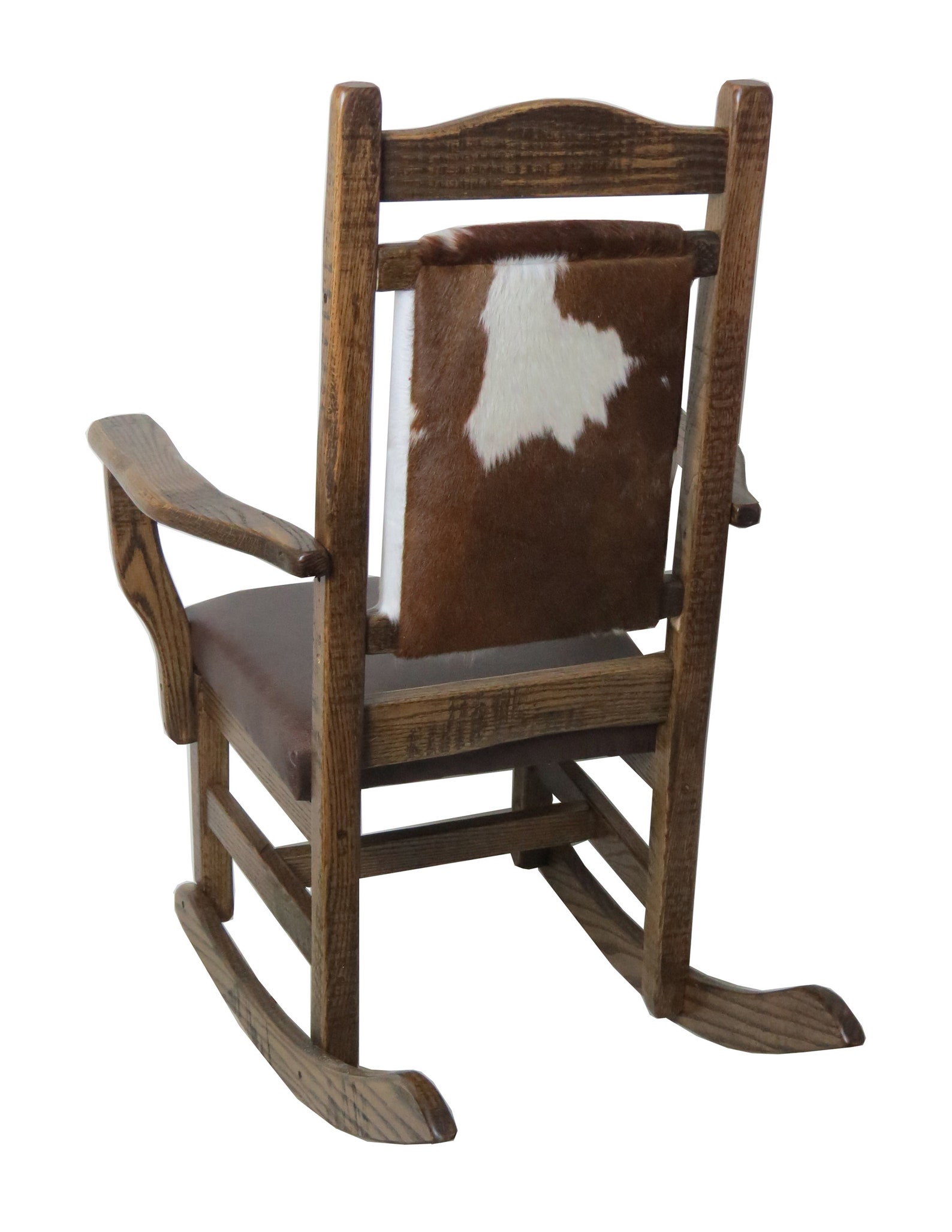Solid Barnwood Amish Rocking Chair With Hair on Hide Back and Top Grain ...