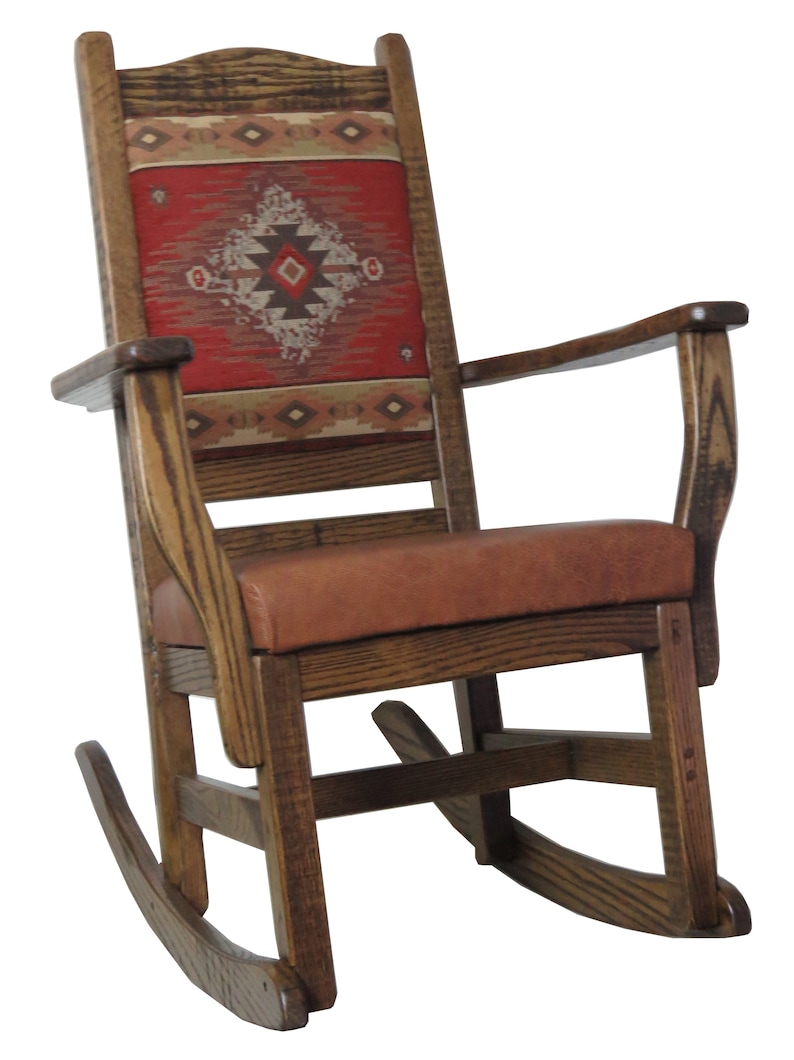 Modern Rustic Oak Rocking Chair With Red Diamond Upholstered Back ...