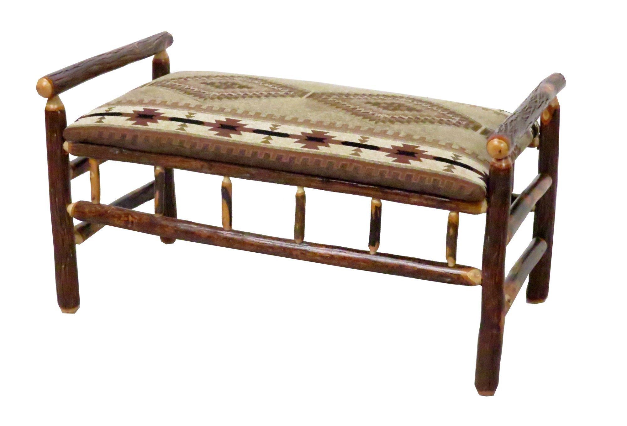 Rustic Hickory Bench Upholstered With Multiple Fabric Options Etsy