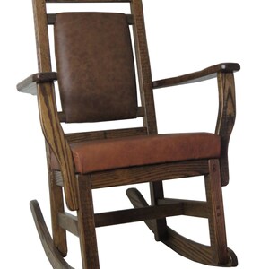 Solid Barnwood Amish Rocking Chair With Hickory Leather Upholstered ...