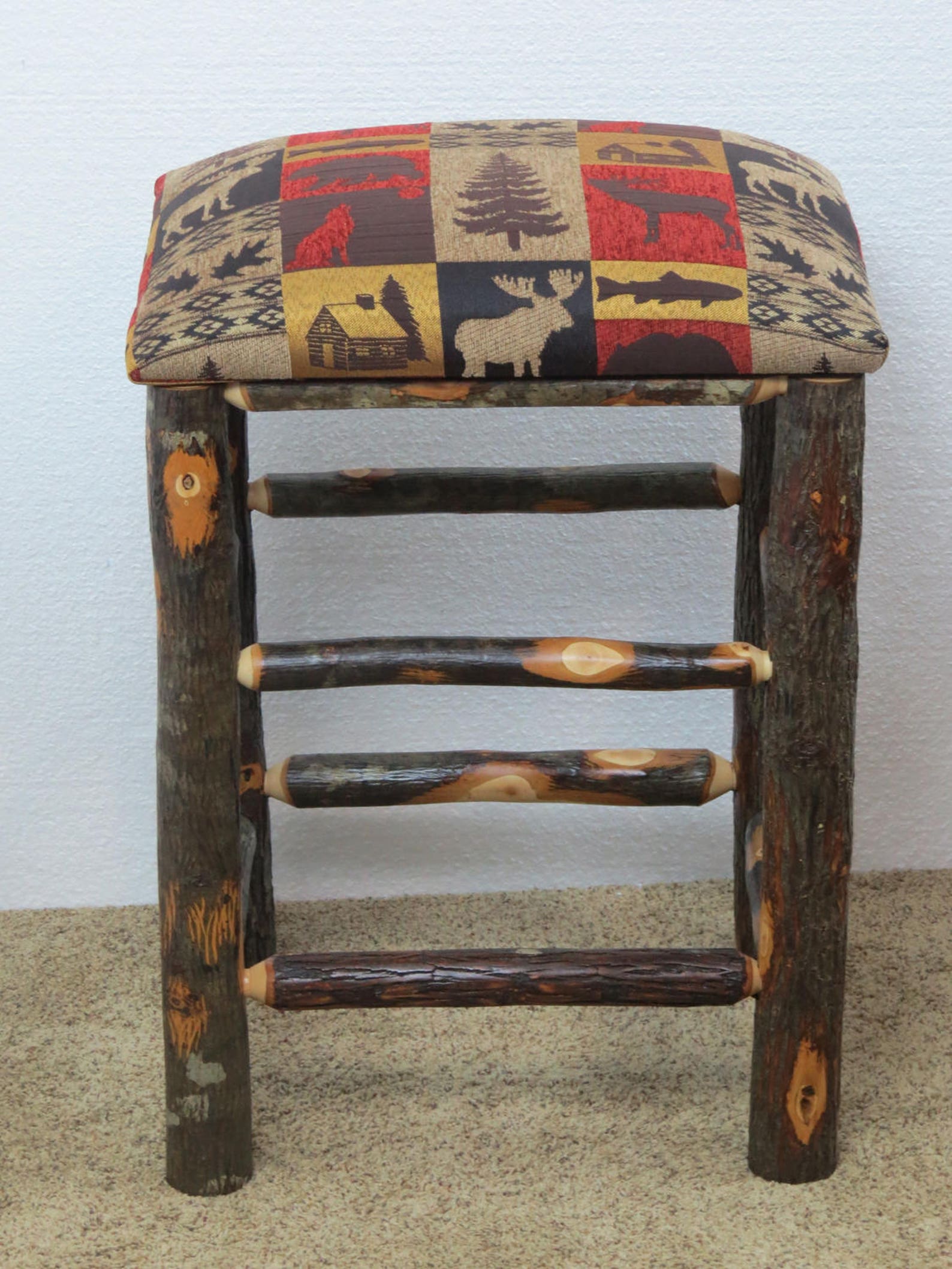 Rustic Hickory Upholstered Bar Stool 24 or 30 in Backless - Etsy
