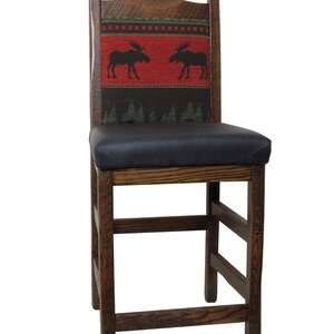 24 Rustic Barn Wood Upholstered Bar Stool With Moose and Deer Fabric ...